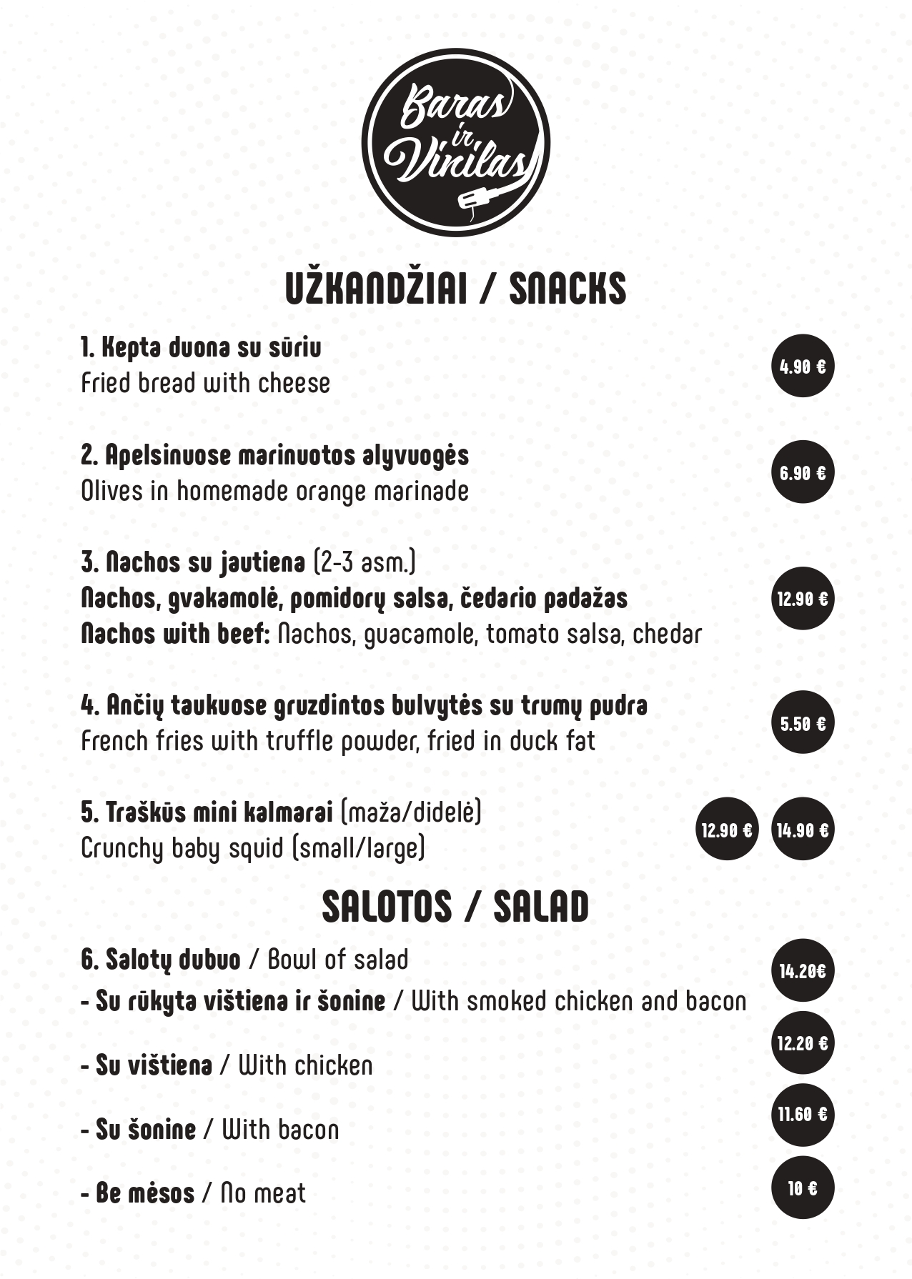 Meniu (PDF) - Baras ir vinilas